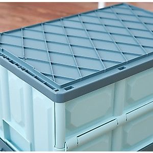 JUJIAJIA Blue Folding Plastic Stackable Utility Crates 2-Pack, Collapsible Storage Bins with Lids 30L, Durable Containers for Home & Garage Organization