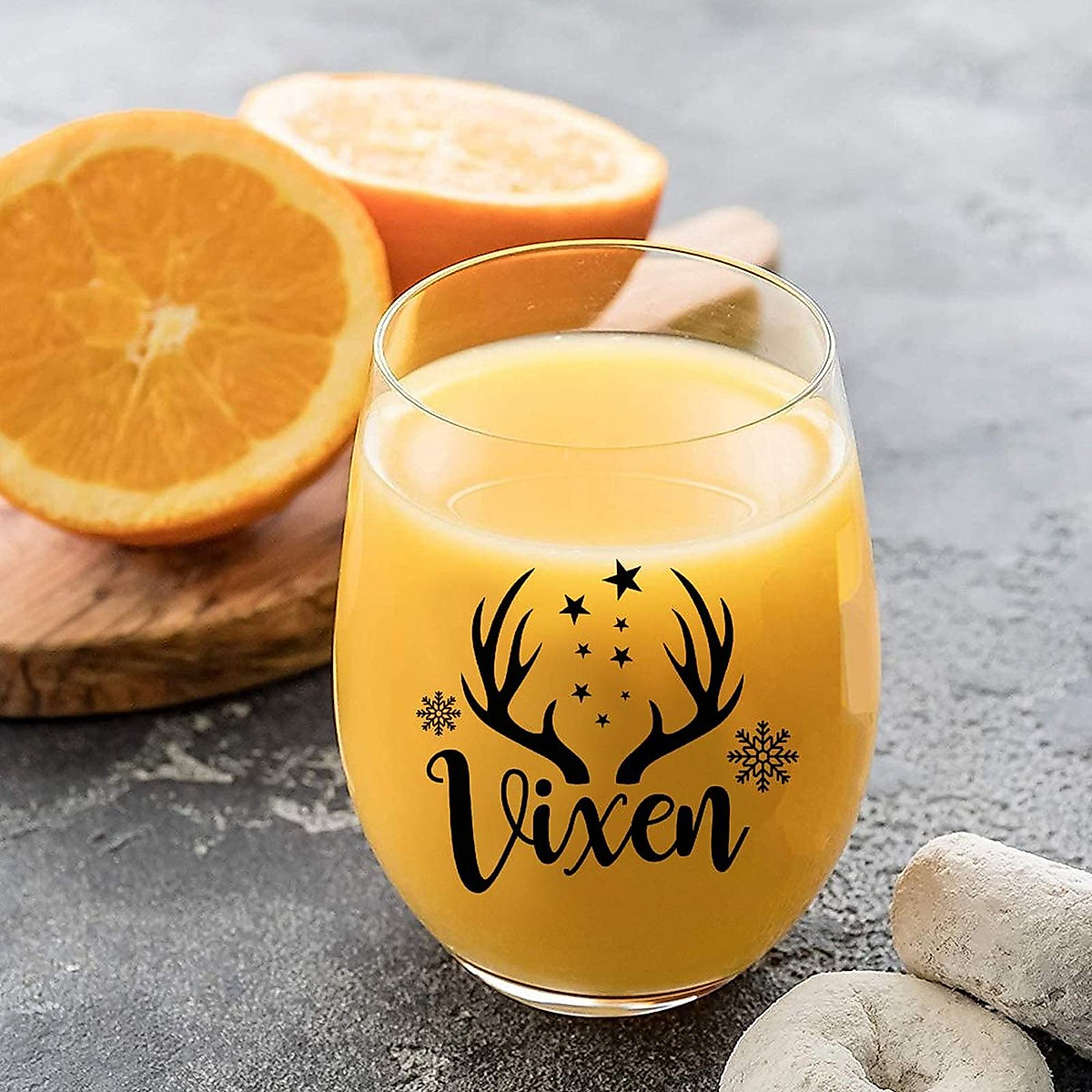 ArogGeld Vixen Reindeer Names Snowflake Wine Glasses Funny Winter Christmas Decorations Stemless Wine Glass 15oz Printing Wine Glass For Party Birthday Xmas Christmas Thanks Gift To Woman Girl