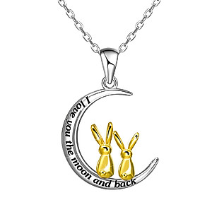 Distance I Love You to The Moon and Back Necklace for Women,925 Sterling Silver Easter Bunny Rabbit Necklace Jewelry Gifts for Women Mom Daughter Wife