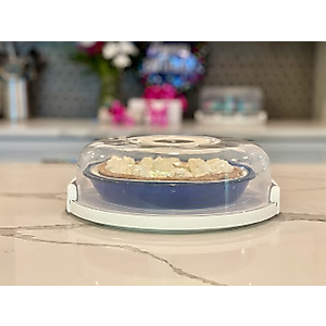 Top Shelf Elements Pie, Cake, Cheesecake Carrier for up to 10 in x 4 1/2 in cake. Two Sided Fashionable Stand Doubles as Five Section Serving Tray Perfect Taker Caddie for Travel (White)