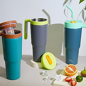Konokyo Insulated Tumbler with Handle and Straw,40 OZ Vacuum Stainless Steel Water Bottle Travel Mug Metal Cup with Fruit Diffuser,Lake Blue