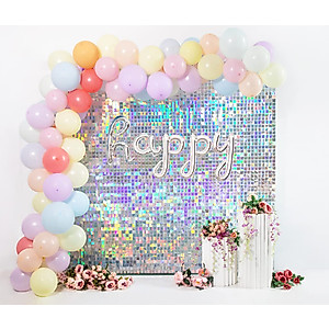 Kate Shimmer Wall Backdrop Iridescent Silver Wall Panels 24Pcs Square Sequin Shimmer Wall Backdrop Decoration for Birthday Party,Wedding, Anniversary