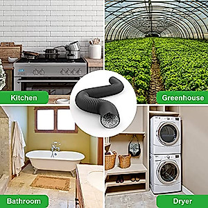 iPower Flexible 4 Inch 8 Feet Aluminum Ducting 4 Layer Protection Dryer Vent Hose for HVAC Heating Cooling Ventilation and Exhaust, 2 Clamps Included, Black