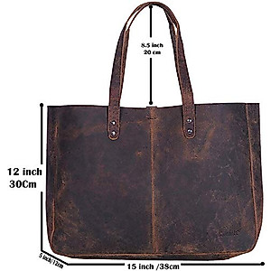 KomalC Leather Shoulder Bag Tote for Women Purse Satchel Travel Bag shopping Carry Messenger Multipurpose Handbag (18.5 INCH, Buffalo Distressed Tan)