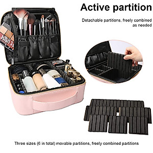 Bvser Travel Makeup Case, PU Leather Portable Organizer Makeup Train Case Makeup Bag Cosmetic Case with Adjustable Dividers for Cosmetics Makeup Brushes Women (Pink)