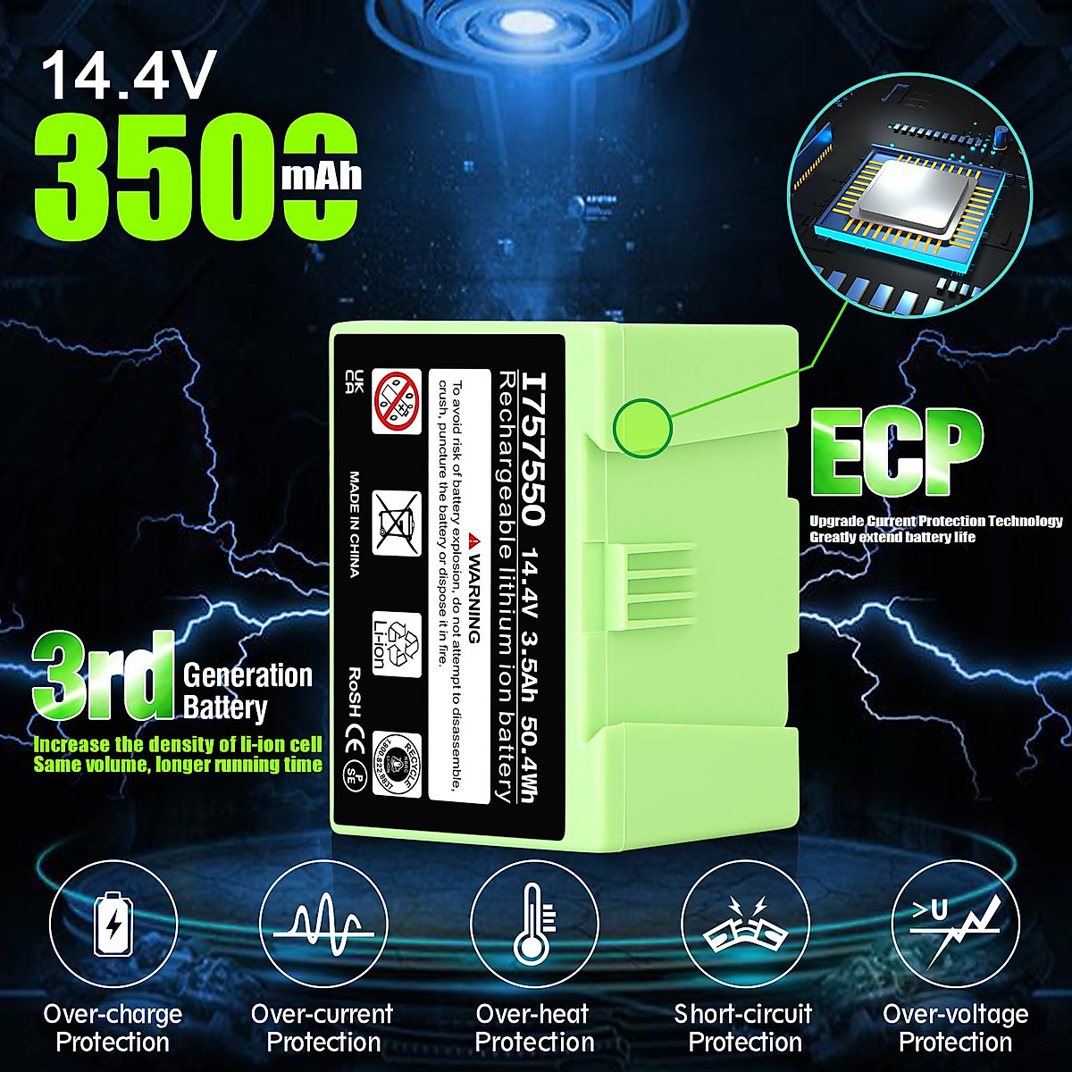 【UPGRADE】3.5Ah 14.4V Replace Battery for iRobot Roomba i7 Battery Replacement + i7 14.4Volt e/i Series J7 J7+ 7150 7550 e5 e5152 e5154 e6 i3 i3+ i4 i4+ Vacuum Cleaner irobot i7 replacement battery