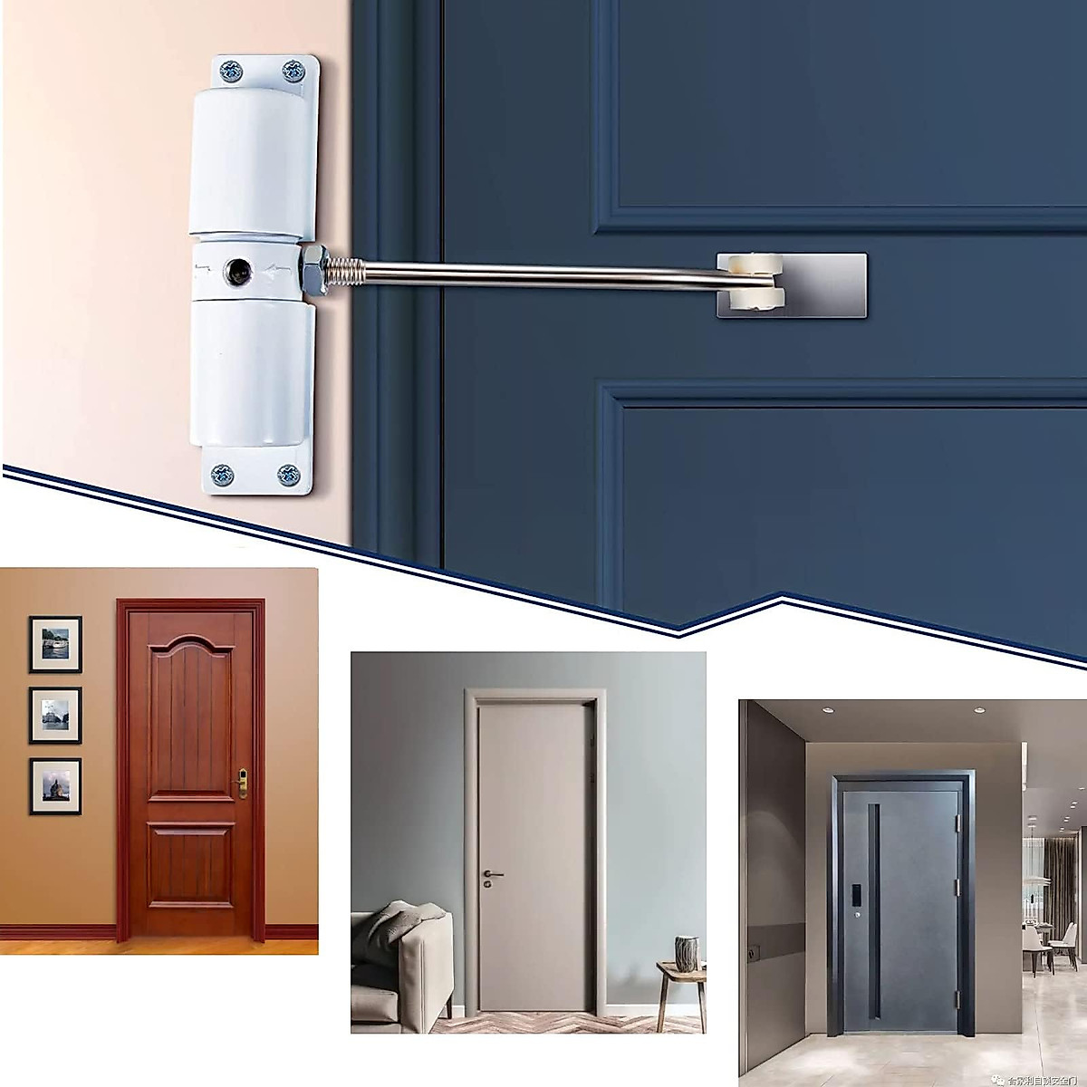 Automatic Door Closer, Zinc Alloy Safety Spring Door Closer Adjustable 30 kg Closing Door Hinge (White)