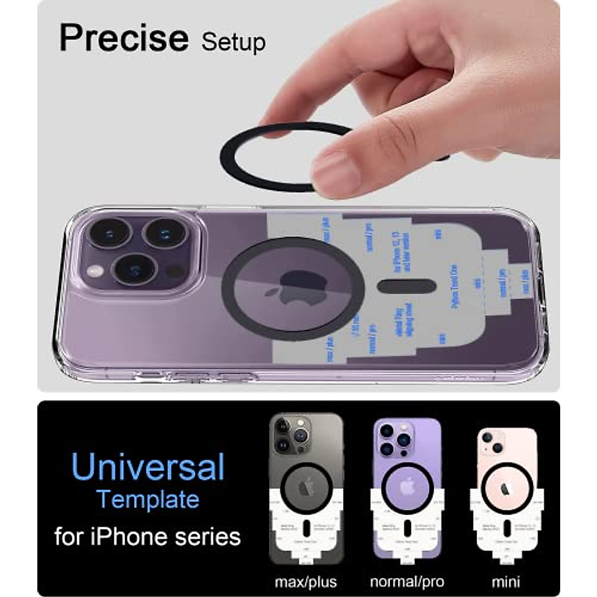 Metal Ring Adhesive Sticker Rings for iiPhone 12 13 14 15 Case Converter Kit Accessories, Magnetic Car Magnet Mount Adapter Metal Rings (not Magnet),Black, 4pcs