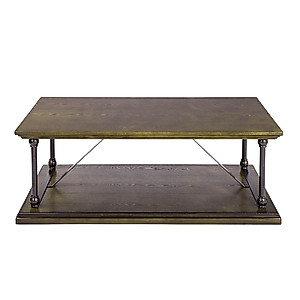 Coffee Table Modern, 47.2" W x 23.6" D x 16.9" H Country Style Coffee Table with Bottom Shelf - Brown & Black