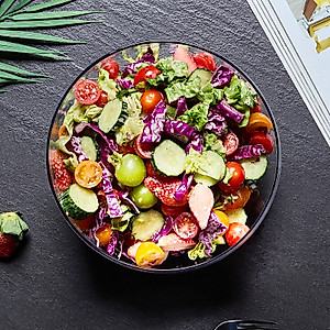 ZJX0769 128.5 Ounce Large Glass Salad Bowl with Acacia Wood Pedestal, Glass Serving Bowl, Footed Bowl for Fruit or Baked Goods, Crystal Bowl