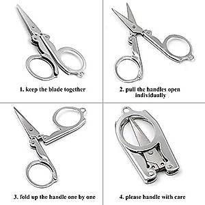 QUMENEY 4PCS Folding Scissors Portable Stainless Steel Scissors, Mini Foldable Travel Pocket Cutter, Small Compact Paper String Craft Scissors Cutter for Crafting, Camping, Emergency, Survival