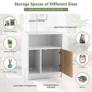 Tangkula Nightstand Set of 2, Wooden Sofa Side End Table with Bamboo Door & Open Compartments, Multifunctional 3 Tier Bedside Table for Bedroom, Accent Table with Storage (2, White)