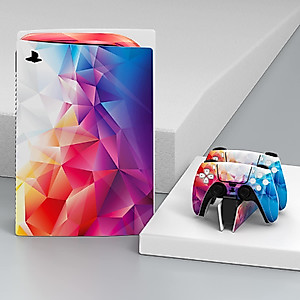 PlayVital Dazzling Prism Full Set Skin Decal for PS5 Console Disc Edition, Sticker Vinyl Decal Cover for PS5 Controller & Charging Station & Headset & Media Remote