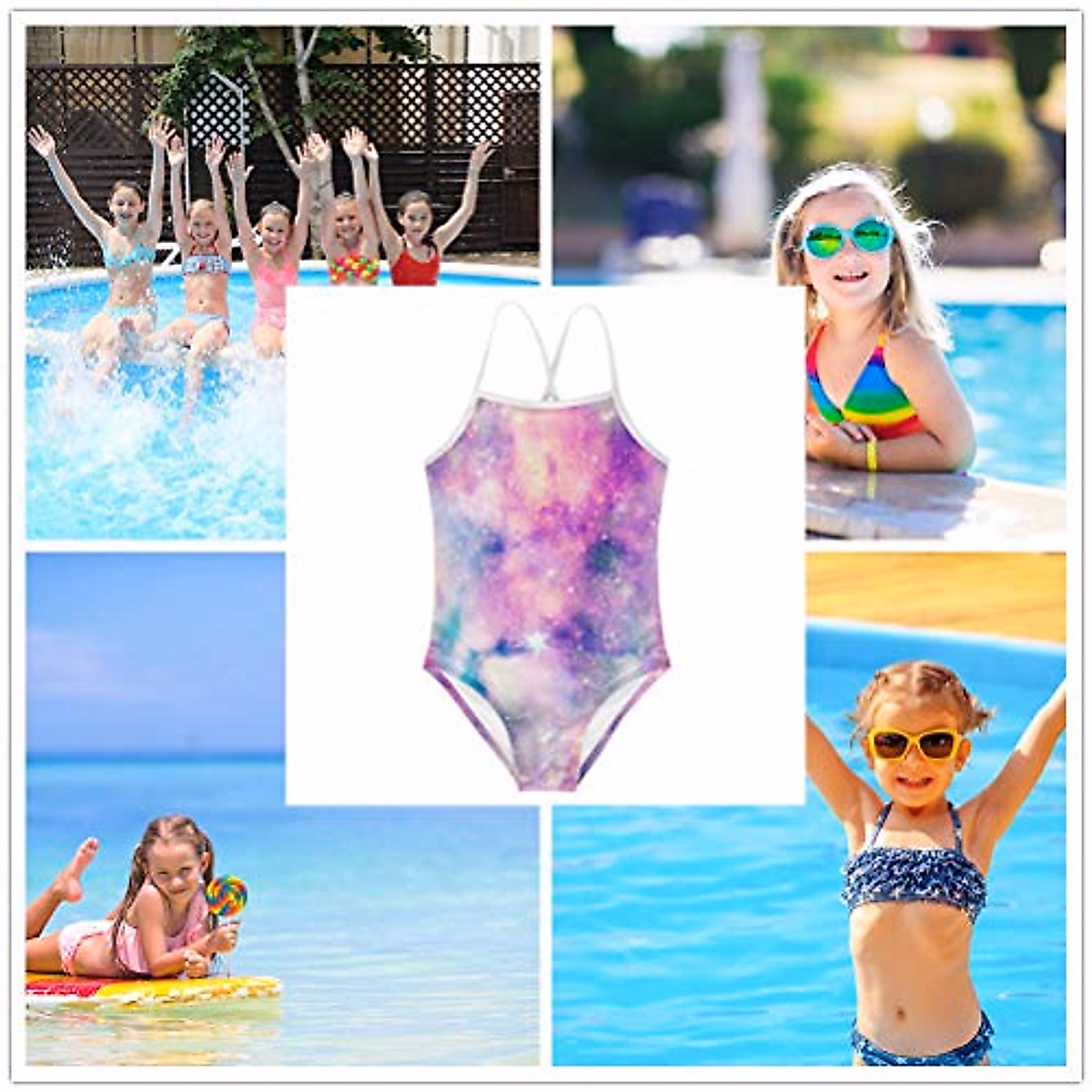 KiuLoam Cute Hippo Animals Blue Girls Bikini Summer Beach Swimsuit Rash Guard UV Protection for 5-6 Years Kids 1 Piece