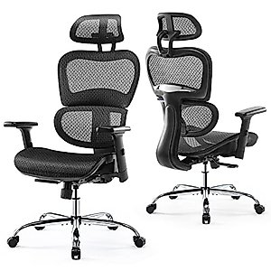 SMUG Ergonomic Large High Back Office Ergo3D Rolling Desk 4D Armrest,3D Lumbar Support,Adjustable Headrest,Breathable Mesh Computer Gaming Executive Swivel Chairs, Black
