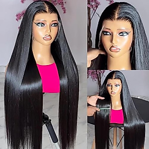 Ysxbui 13x6 Lace Front Wigs Human Hair 180 Density HD Transparent Straight Lace Front Human Hair Wigs for Women Straight Lace Front Wigs Pre Plucked with Baby Hair Natural Color (24 Inch)