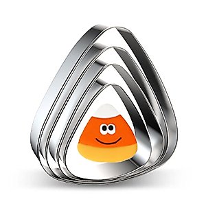 Candy Corn Cookie Cutters Set - 4 Pieces Metal Candy Corn Shapes Fondant Cookie Cutter Biscuit Molds for Fall/Autumn Halloween and Thanksgiving Party Decorations - Stainless Steel Large Small Mini B