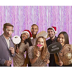 BTSD-home Iridescent Transparent Purple Foil Fringe Curtain, Metallic Photo Booth Tinsel Backdrop Door Curtains for Wedding Birthday Baby Shower Bachelorette Party Decorations(4 Pack, 12ft x 8ft)