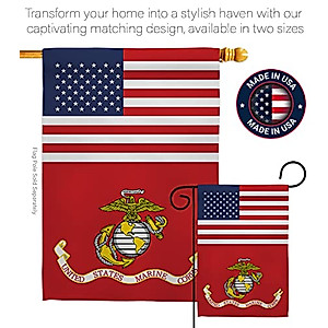 US Marine Corps Garden Flag - Set Wall Hanger Armed Forces USMC Semper Fi United State American Military Veteran Retire Official - House Banner Small Yard Gift Double-Sided Made in USA 13 X 18.5