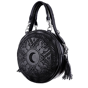 Restyle Henna Wicca Symbols Round Handbag Gothic Moon Faux Leather Shoulder Bag
