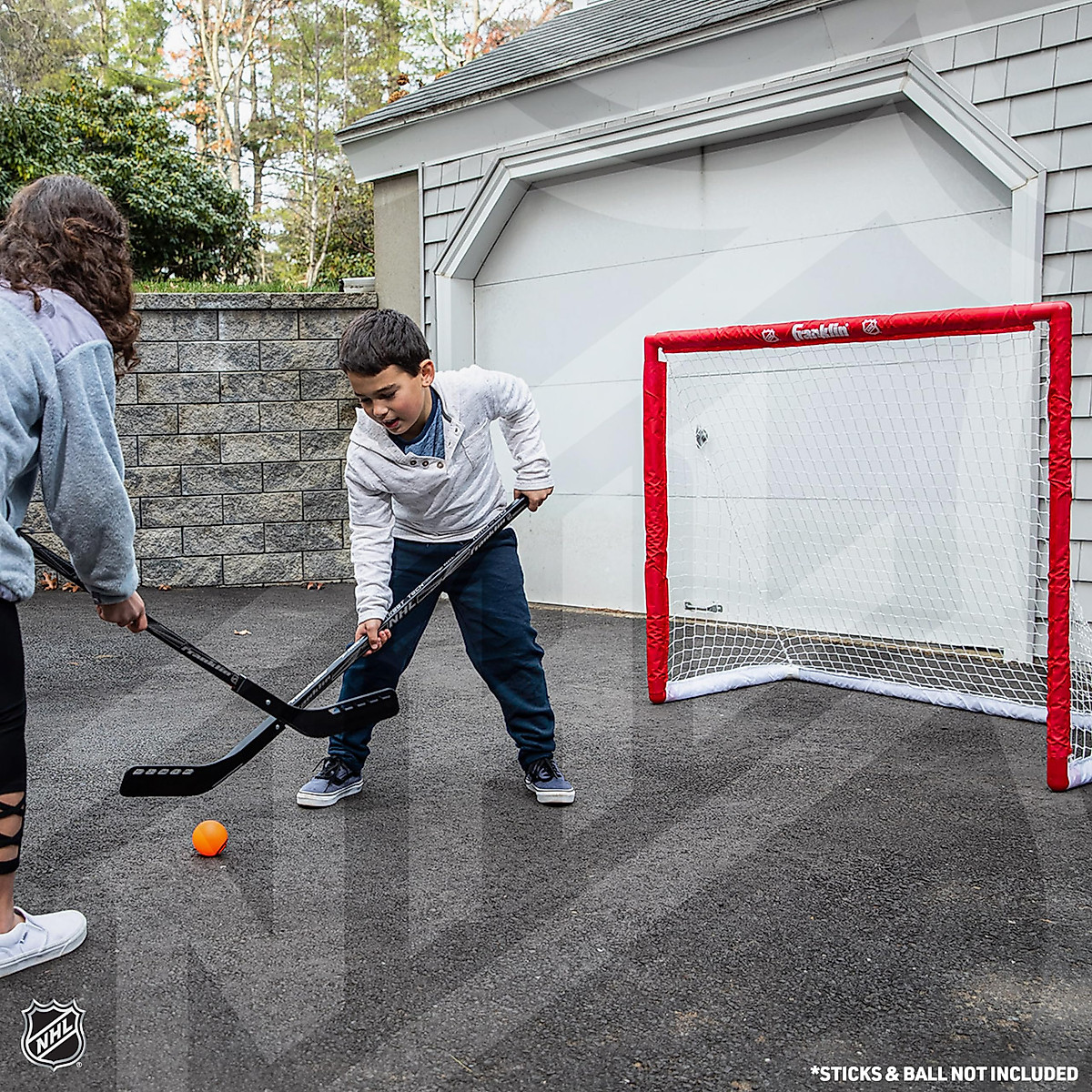 Franklin Sports NHL Street Hockey Goal with Net - Portable Lightweight PVC Youth Street + Roller For Kids - 46"