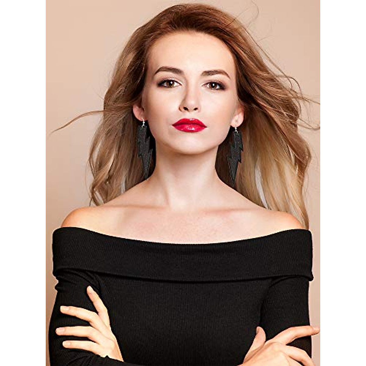 Gejoy 3 Pairs Women Fashion Retro Neon Earrings for 80s Party or Retro Costume Party (Black, Purple, Rose Red)