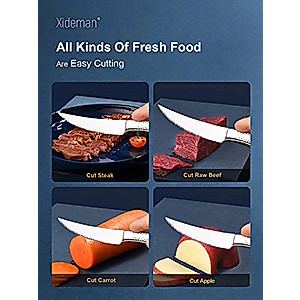 Xideman Innovative Ultra-Sharp 2-IN-1 Serrated Forged Knife For Dinner and Steak. 6 Piece High carbon Stainless Steel Steak Knife Sets, 9.14" Hammered Solid Handle Dinner Knives. (Silver)