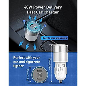 iPhone Car Charger [Apple MFi Certified],HOSOW 40W USB C Car Charger Dual Port PD Fast Charging Car Adapter with 2x Type C to Lightning Cable for iPhone 14 13 12 Pro Max/Mini/11/XS/XR/X/8 Plus/iPad/SE