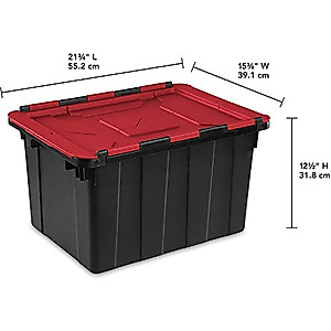 Sterilite 14619006 12 Gallon/45 Liter Hinged Lid Industrial Tote, Racer Red Lid w/ Black Base, 6-Pack