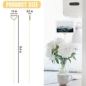 DSYIL 60 Pack Floral Picks Bulk, Heart Shap Floral Place Card Holder, Metal Photo Picks for Gift Card, Centerpieces and Party Favor, 13.4 Inches