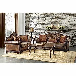Homelegance Croydon Traditional Two-Tone Love Seat, 65"W, Brown PU Leather