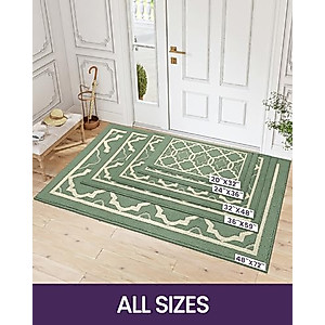 DEXI Door Mat 32x20, Non-Slip Low-Profile Entrance Mats, Absorbent Washable Front Back Doormats for Entryway, Inside Entry, High Traffic Areas, Green