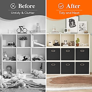 Lifewit 13 Inch Cube Storage Bins, 6 Packs Cube Storage Organizer, Foldable Decorative Fabric Storage Baskets for Organizing Home Organizers with Metal Handles for Shelves, Closet, Black