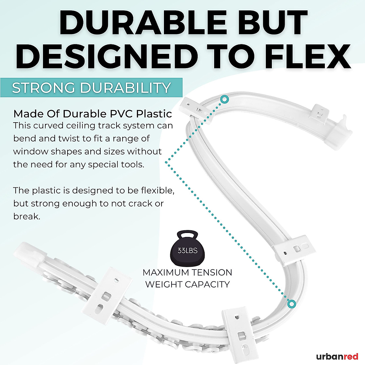 UrbanRed Flexible Bendable Ceiling Curtain Track, 22.9FT (7m), Ceiling Mount for Curtain Rail with Track Curtain System, Room Divider, Ceiling Curtain Rod, RV Ceiling Track for Curtains, White