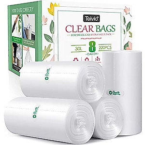 8 Gallon 220 Counts Strong Trash Bags Garbage Bags by Teivio, Bin Liners, for home office kitchen, Clear