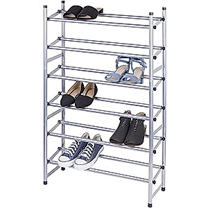 J&V TEXTILES Telescoping Stackable/Expandable Free Standing Shoe Rack, 2-Tier Holds Up To 10-Pair (Silver)