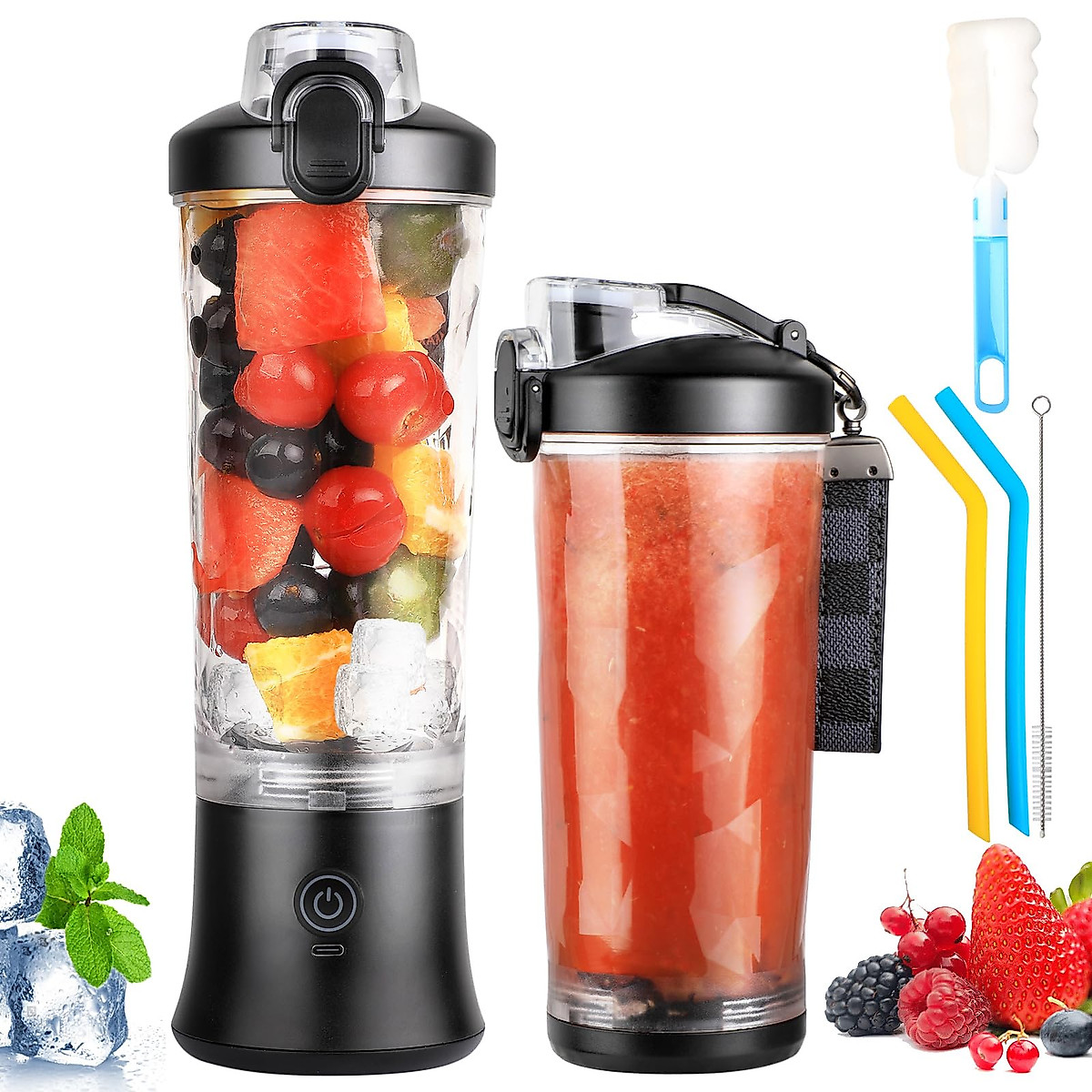Portable Blender, Blender for Shakes and Smoothies, 20 Oz Rechargeable USB Personal Blender, Mini Blender with 6 Blades, Multifunctional and BPA Free Blender Bottle–Sports/Travel/Home/Gym/Office