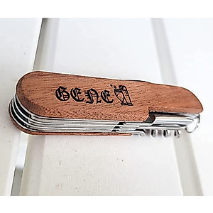 Personalized Wooden Pocket Knife | Customizable Design | Laser Engraved | 8-Function Multi-Tool (Stainless Steel) | Gift for Men, Groomsmen, Birthday, Graduations