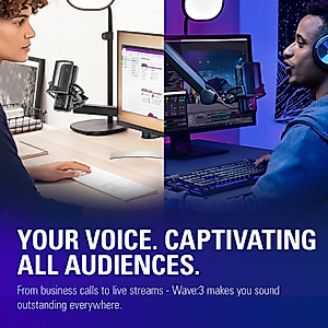 Elgato Wave:3 - Premium Studio Quality USB Condenser Microphone for Streaming, Podcast, Gaming and Home Office, Free Mixer Software, Sound Effect Plugins, Anti-Distortion, Plug ’n Play, for Mac, PC