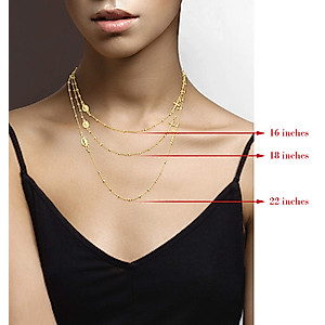 Miabella 18K Gold Over 925 Sterling Silver Italian Rosary Beaded Sideways Cross Necklace Dainty Chain Necklace for Women Made in Italy (18 Inches)