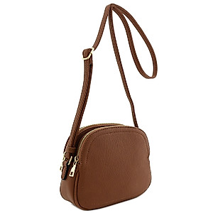 ALYSSA Double Zip Half Moon Crossbody Bag (Brown)
