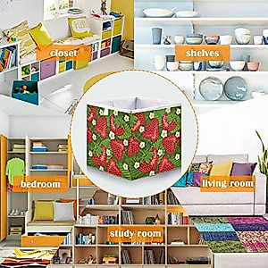 ALAZA Strawberry Daisy Flower Fabric Cube Storage Bin,Collapsible Fabric Bins Organizer Foldable Basket For Closet Cabinet Shelf Office,11.02X11.02X11.02In