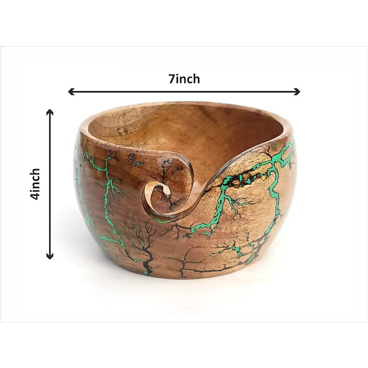 Rosewood Epoxy Resin Yarn Bowl for Multilple Uses - Lichtenberg Figure Yarn Bowl for Knitting and Crochet Holder/Yarn Storage Bowl (7"x4") (Green)