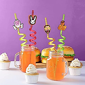 24 Bad Bunny Party Favors Reusable Drinking Straws 6 Designs Great for Bad Bunny Birthday Party Supplies with 2 Cleaning Brushes