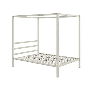 DHP Modern Metal Canopy Platform Bed with Minimalist Headboard and Four Poster Design, Underbed Storage Space, No Box Spring Needed, Full, White