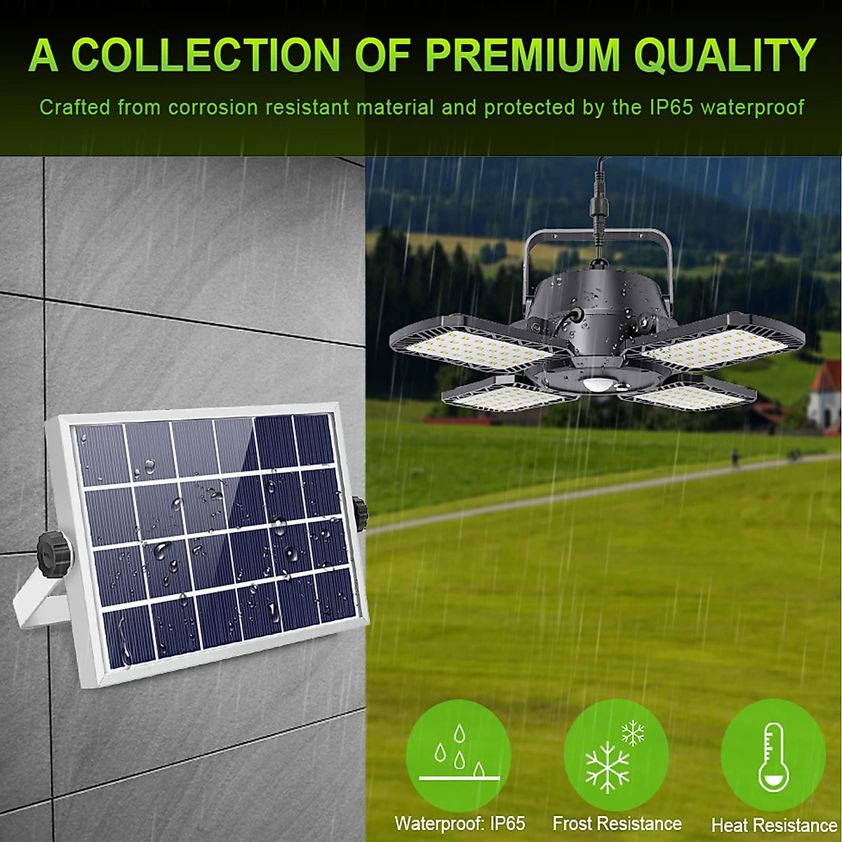 Solar Shed Light Outdoor/Indoor, 4-Leaf Solar Pendant Light 1000LM 128-LED with 4 Lighting Modes Remote Control, IP65 120° Adjustable Motion Sensor Light for Home Yard Garage Barn