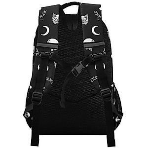 Children's School Bags, Skull Cat Moon School Backpacks, bookbag for Boys and Girls with Reflective Strips