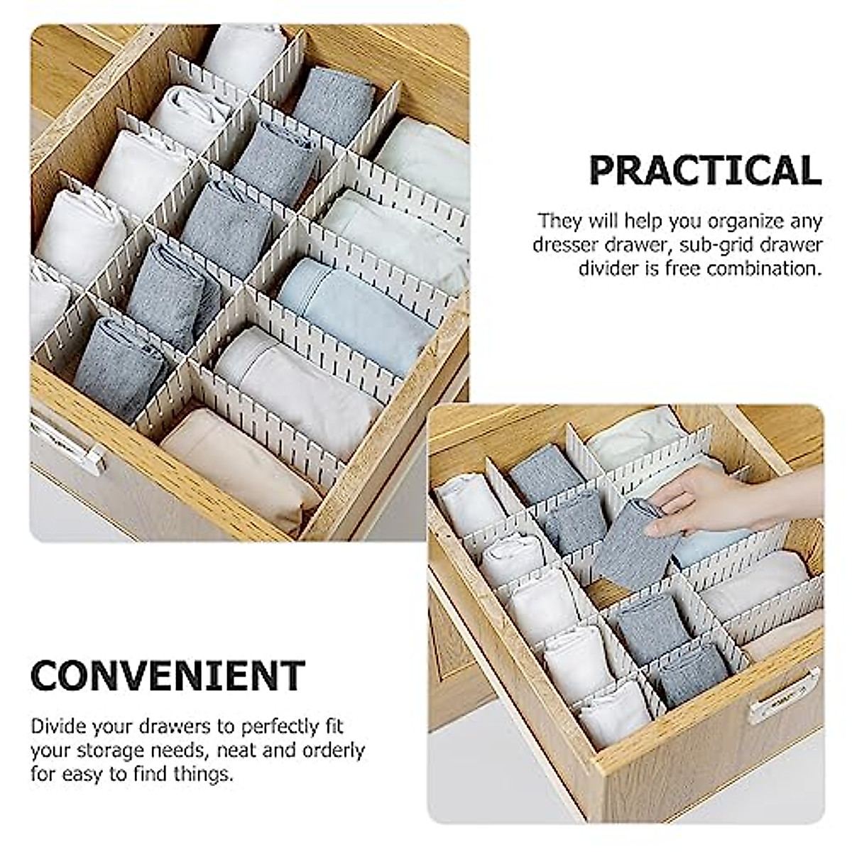 Cabilock Plastic Drawers 12pcs Adjustable Grid Drawer Dividers DIY Dresser Drawer Separators Organizers Container for Underwear Socks Belt Office Supplies Plastic Storage Drawers