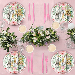 HIPVVILD Safari Baby Shower Decorations Tableware Girl - Jungle Theme Party Supplies, Paper Plate, Cup, Napkin, Disposable Cutlery, Wild Animal Birthday Baby Shower Party Decorations | Serve 24