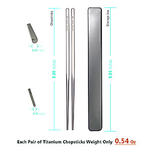 Titanium Chopsticks, CG Gears 2 Pairs of Chopsticks with Plastic Travel Case for Sushi, Noodles, Rice, Ramen & Japanese Cuisine.(9-inch)